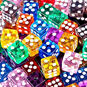 AUSTOR 100 Pieces Dice 12mm Game Dice Set 6 Sided Dice Translucent Colors Square Corner Dices Set for Tenzi, Farkle, Yahtzee, Bunco or Teaching Math with a Velvet Drawstring Bag