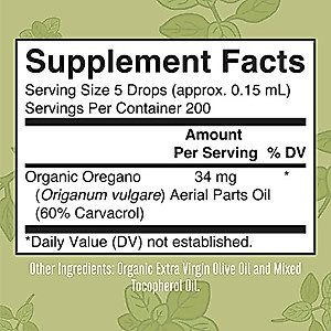 Oregano Oil Drops | 6 Month Supply | USDA Organic Oil of Oregano Liquid | Herbal Blend for Immune Support | Digestive Health | Overall Health | Vegan | Sugar Free | Non-GMO | 1 Fl Oz