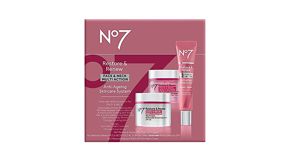 No7 Restore & Renew Face & Neck Skincare System - Anti-Aging 3-Step