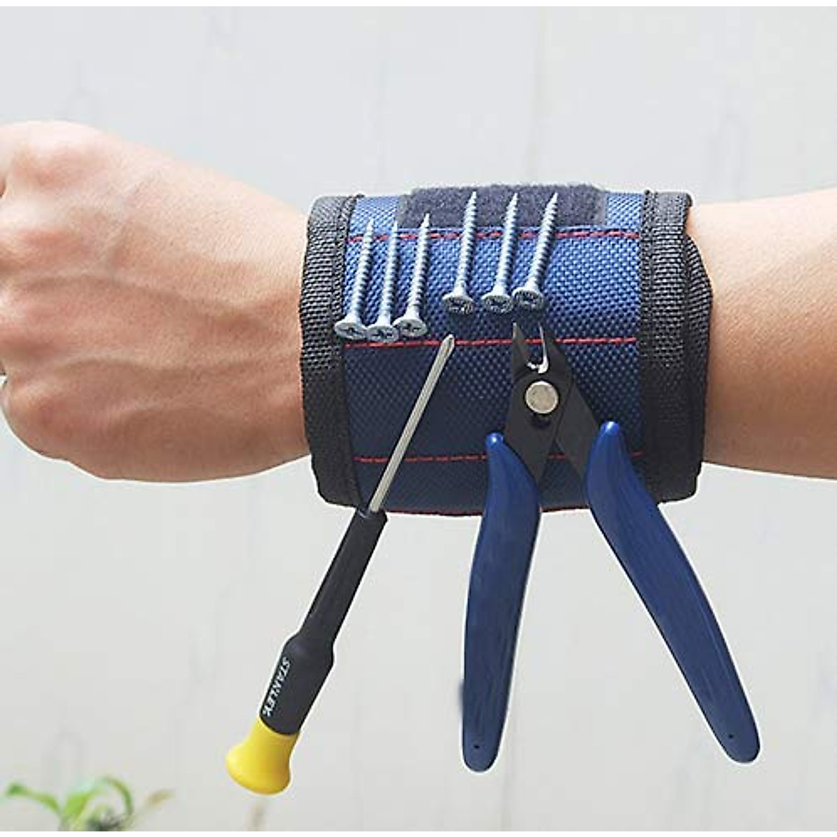 Polyester Magnetic Wristband Portable Tool Bag Electrician Wrist Tool Belt Screws Nails Drill Bits Holder Repair Tools (Blue)
