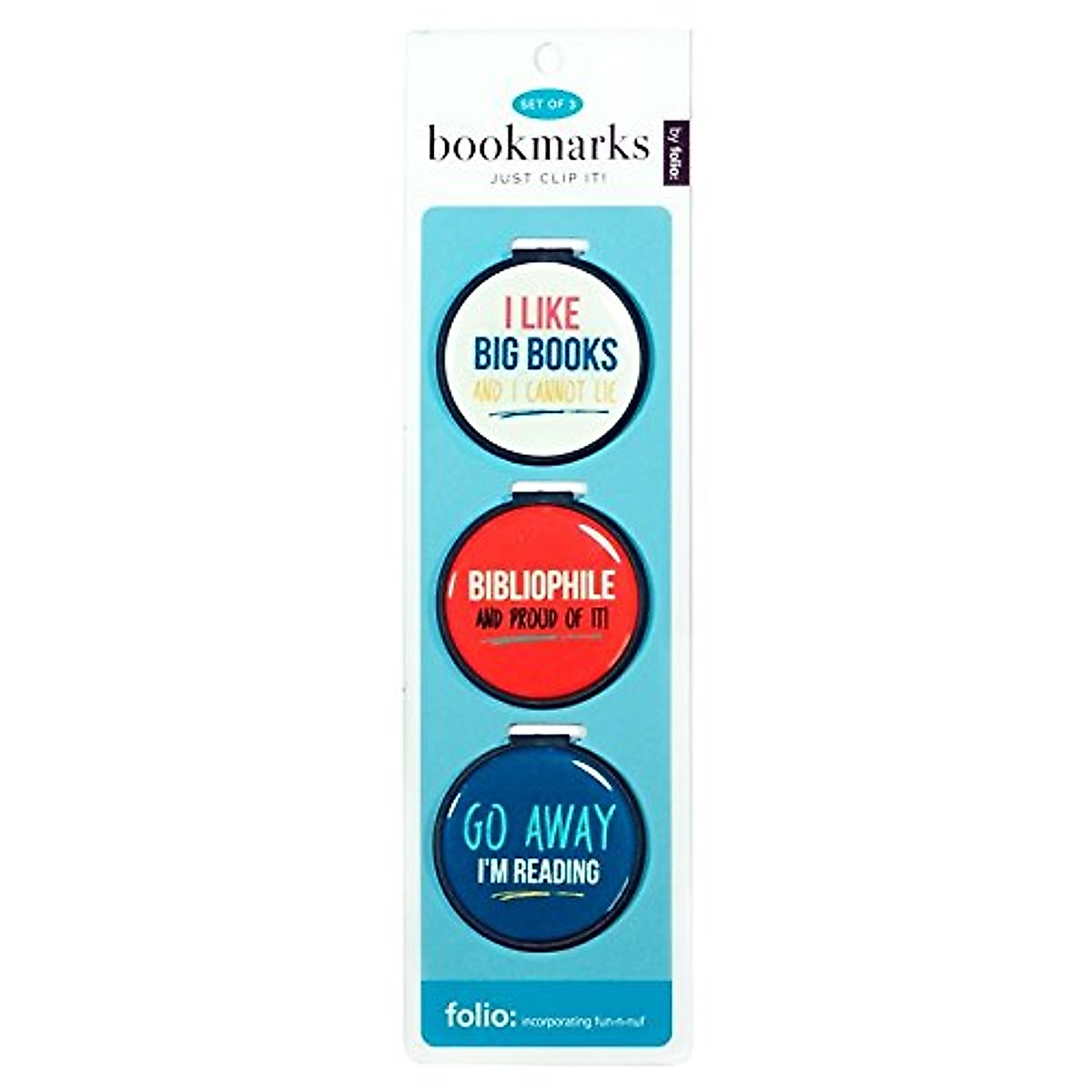 Just Clip it! Quote Bookmarks - (Set of 3 clip over the page markers) - BOOK NERD, MY WORKOUT is READING IN BED, Can't you see I"M READING.Funny Bookmark Set - Ideal for Bookworms of all ages.