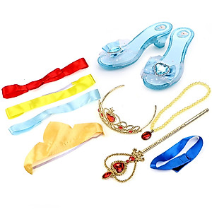 Latocos 17 Pcs Girls Princess Dress Up Trunk Role Play Cosplay Set with Princess Shoes Crown Accessories Princess Costume for Kids Age 3-6 Years