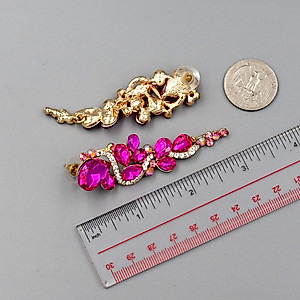 Iris Island Womens Fuchsia Pink Crystal Rhinestone drop Dangle Earrings Gold Plated For Pageant Proms Wedding Party