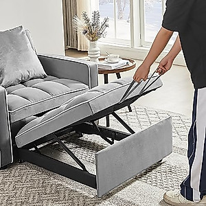 Pull Out Sleeper Futon Single Sofa Chair Bed,3-in-1 Versatile Chaise Lounge Couch with Adjustable Backrest,Lumbar Pillow&Side Pockets,Folding Sofá Recliner for Living Room/Apartment/Compact Space