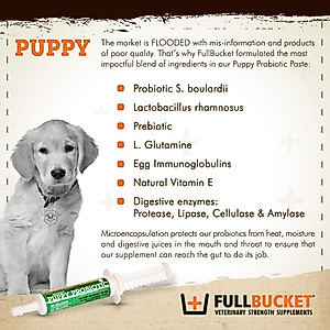 FullBucket Puppy Probiotic Paste with 60 Billion Probiotic CFUs, Enzymes, Prebiotics and Egg Immunoglobulins for Urgent Care, 32.5 mL Tube