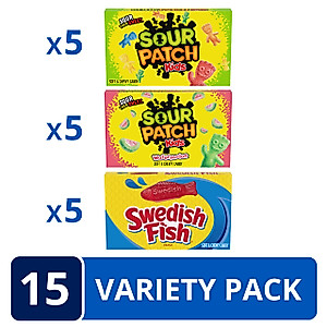 SOUR PATCH KIDS and SWEDISH FISH Soft & Chewy Candy Variety Pack, 15 Boxes
