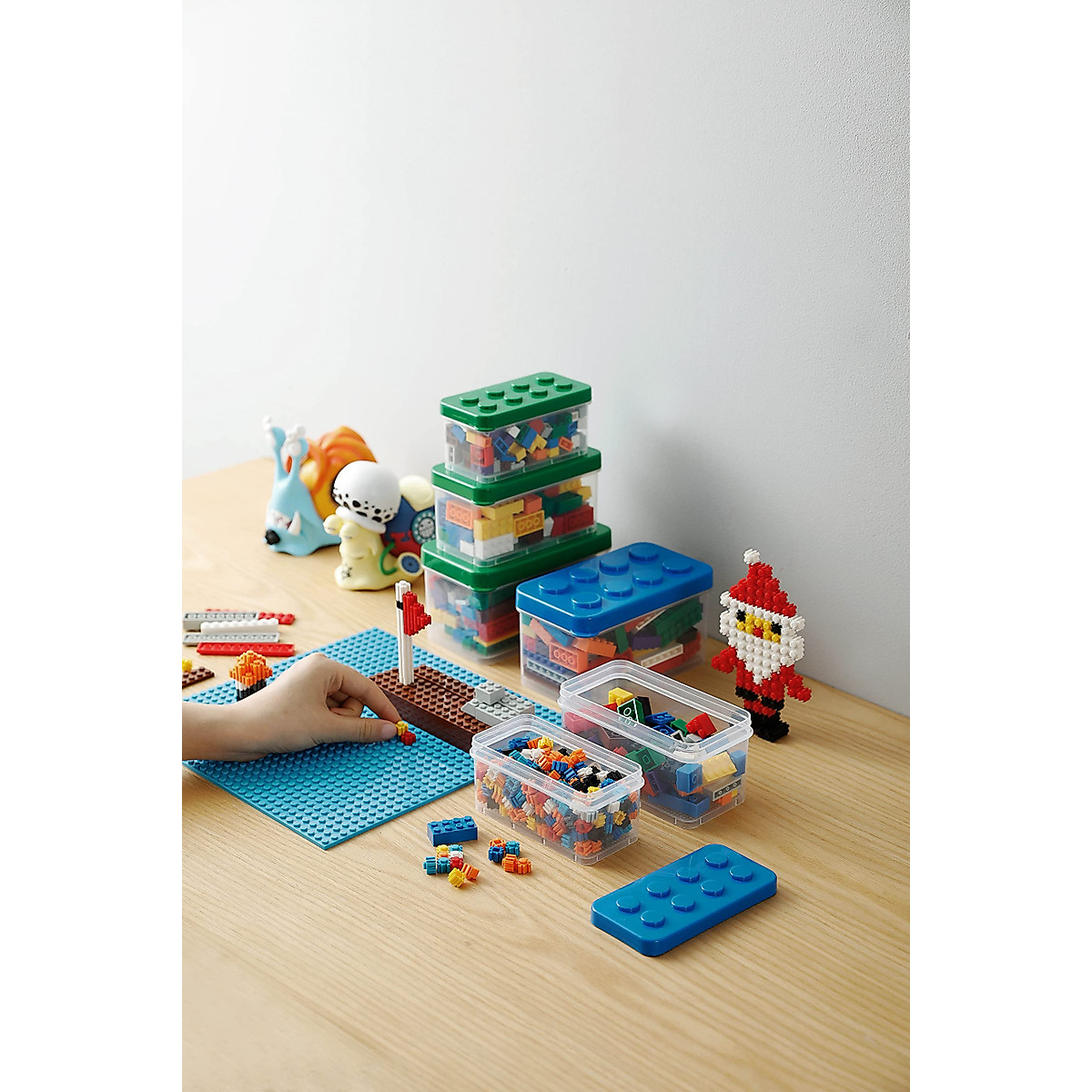 Momo's House Plastic Box Toy Organizers Containers with Lids Brick Shaped Kids Storage Toy Chest - Set of 3 Small Organizer for Building Brick Storage and Children Small Toys, Green