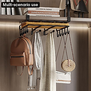 Mug Hooks Under Cabinet,Paper Towel Holder Under Cabinet,Chopping Board Organizer,No-Hole Multifunctional Stainless Steel Under Cabinet Shelf,For Kitchen Utensils,Cups,Towel,Cutting Board (Black)