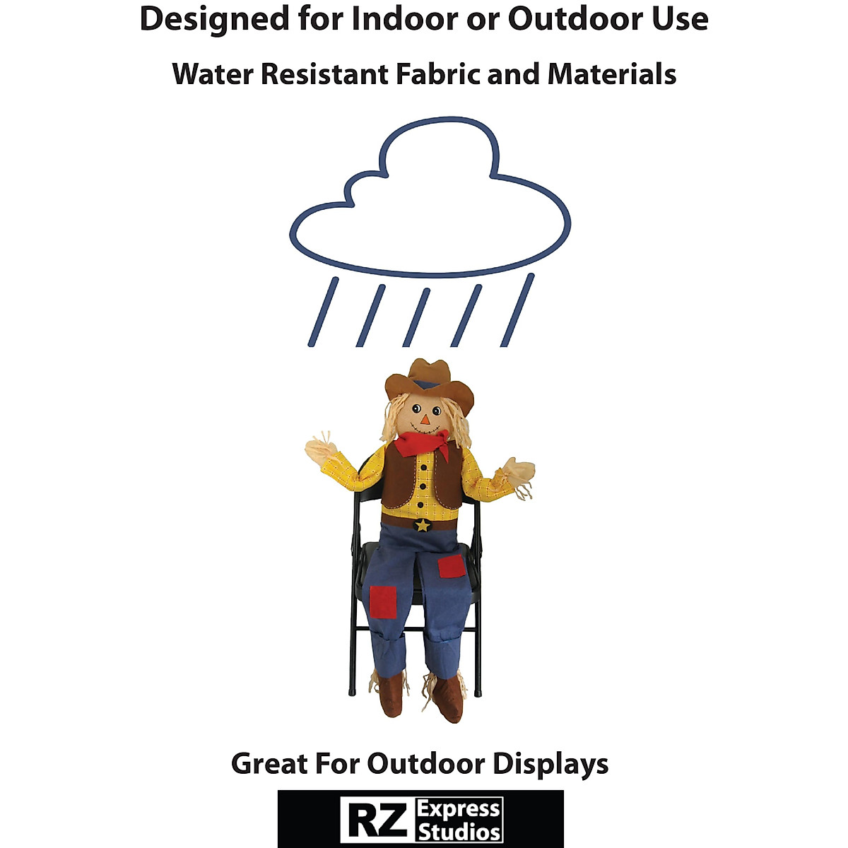 RZ Express Studios 61" Cowboy Scarecrow Western Country Sitting Fall Harvest Decoration