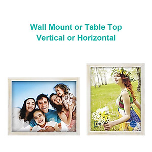 RPJC 11x14 inch Photo Frame Made of Solid Wood High Definition Glass Display Pictures for Wall Mounting Picture Frame with Stand Rustic White