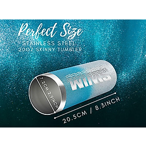 Onebttl Swimming Gifts, Swimmer Stainless Steel Skinny Tumbler for Women, Teen Girls, Teammate, Coach (20oz, Glitter Silver & Blue)-Swim