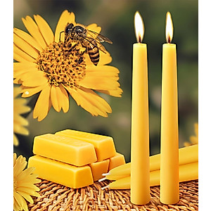 6 Packs Natural Beeswax Taper Candles- 8 inch Beeswax Candles, Smokeless and Dripless Beeswax Candles- 8 Hour Burn Time Beeswax Candlesticks- for Christmas Home Decor Air Purification Spa Relaxation