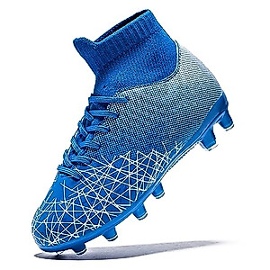 KouAzAz Kids Soccer Cleats Boys Girls Athletic Sport Shoes Outdoor Indoor Firm Ground Comfortable Football Shoes Blue