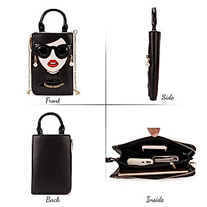 ENJOININ Women Novelty Lady Face Shoulder Bags Funky PU Leather Top Handle Satchel Handbags Clutch Purse for Women (black-1A)