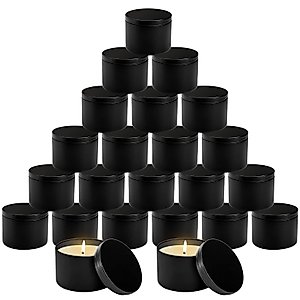 Coloch 24 Pack 8 Oz Black Candle Tin with Lid, Metal Cylinder Candle Making Container Travel Small Storage Tin Can for DIY Candles, Crafts, Holiday Gifts, 3x2.3 Inches