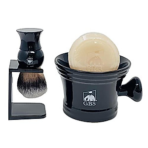 G.B.S Stylish Grooming Shaving Set for Wet Shaving Boxed Ceramic Black Shaving Soap Bowl/Mug with Knob Handle