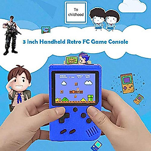 Handheld Games Console for Kids Adults Retro FC Video Games Consoles 3 inch Screen 400 Classic Games Player with AV Cable Can Play on TV (Blue)