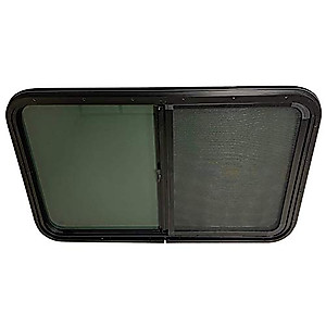 37.5" Width x 23.5" Height RV Window, Tiny House Horizontal Slider W/Screen & Interior Camper Window Clamp Ring for 1-1/2" Wall Thickness Included, Teardrop Replacement Trailer Window