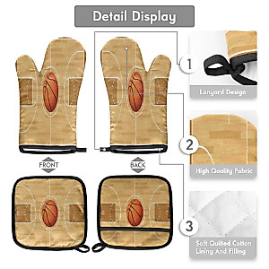 Ready Basketball Oven Mitts and Pot Holders Sets of 2 Heat Resistant Non-Slip Kitchen Gloves Hot Pads with Inner Cotton Layer for Cooking BBQ Baking Grilling