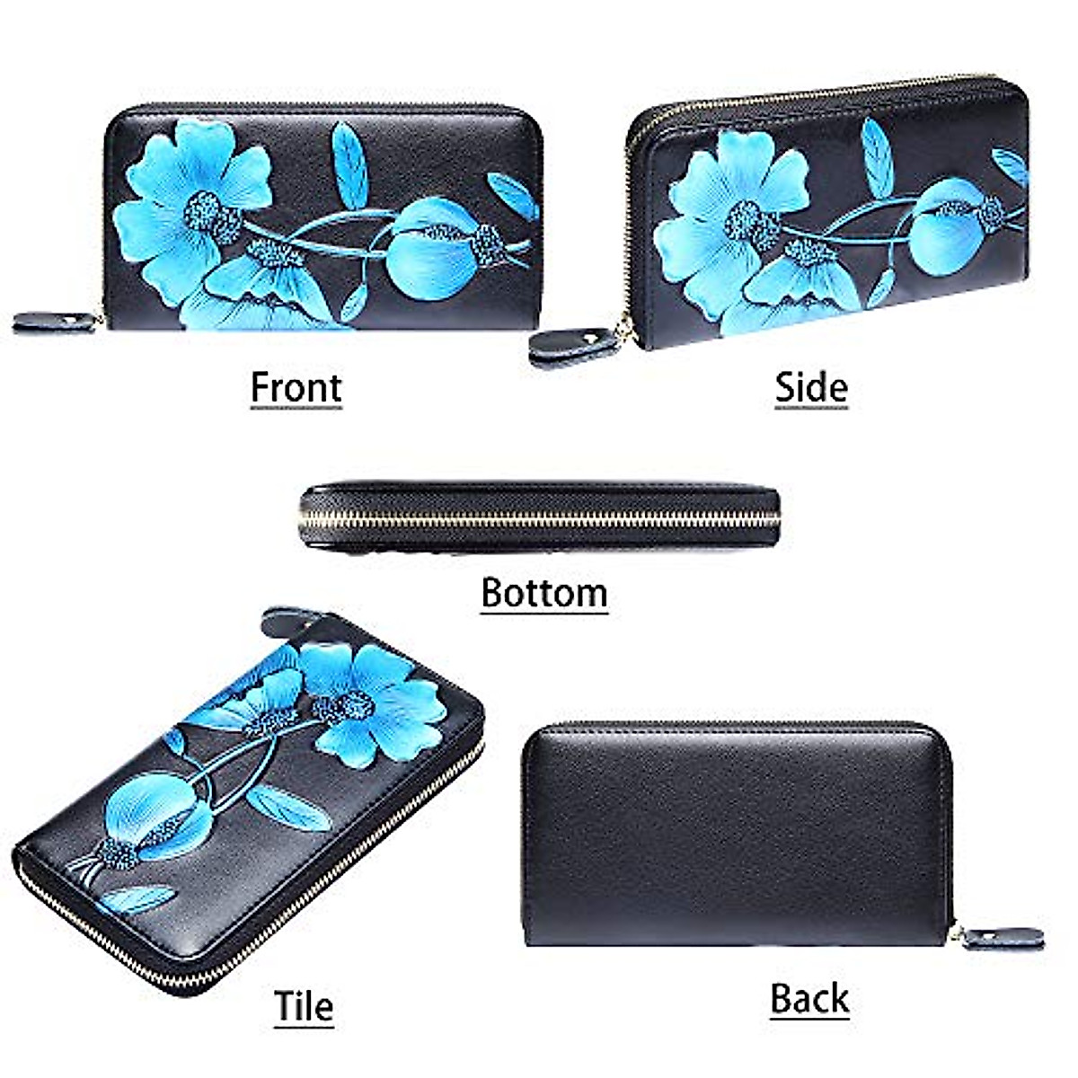 Badiya Women Rfid Blocking Wallet Embossed Zip Around Clutch Purse with Wristlet