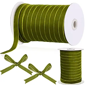 Chuangdi 3/8 Inch, 30 Yard Christmas Olive Green Velvet Ribbon Wide Vintage Velvet Ribbons for Christmas Tree Ornaments Flower Bouquets Baby Shower Wedding Wreath Bow Making DIY Craft Choker