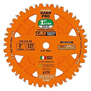 CMT ORANGE TOOLS 230.312.08 DADO Set Saw Blade HW D=8” B=5/8” Z12 FTG+ATB Orange PTFE