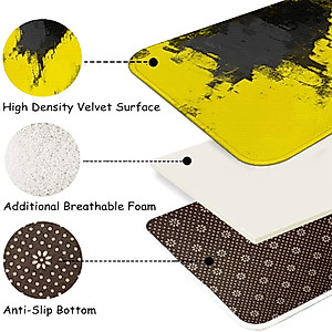 RYANZA 2 Pieces Kitchen Rugs, Abstract Anti Fatigue Non Slip Foam Cushioned Yellow Black Graffiti Art Comfort Indoor Floor Mat Runner Rug Set for Laundry Office Sink Bathroom (17"x48"+17"x24")