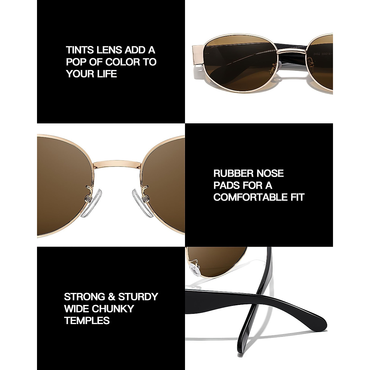 SODQW Retro Oval Sunglasses for Women, 90s Vintage Designer Ladies Shades Trendy Fashion Sun Glasses