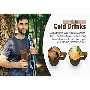 SIP SPHERE Tumbler 40oz Insulated Travel Mug with 2 Straws Double Wall Vacuum Insulated Car Cup Keeps Drinks Hot & Cold (Brown)