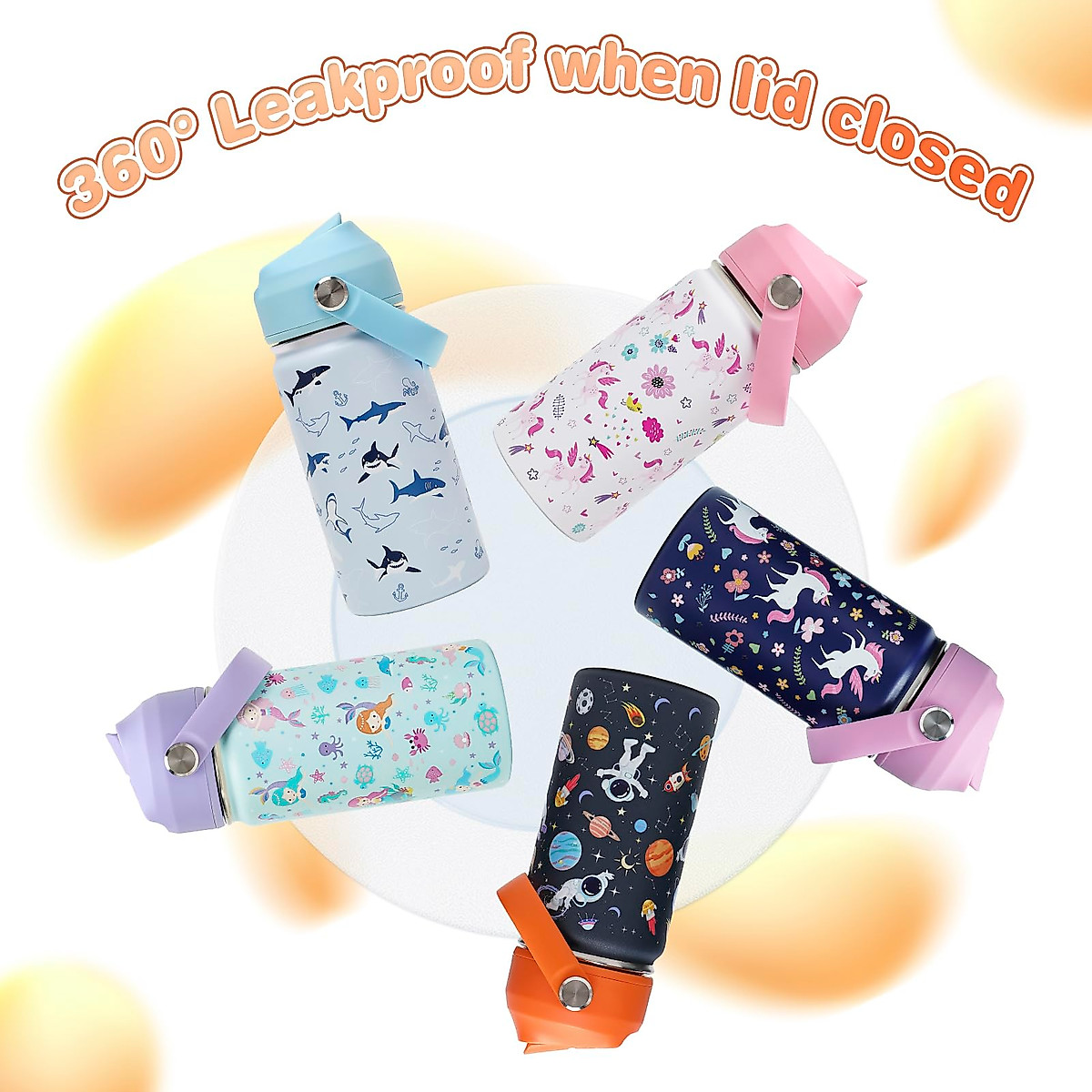 Scothen Kids Insulated Water Bottle with Straw Lid, 14oz Double Wall Vacuum 18/8 Stainless Steel Kids Tumbler, BPA-FREE Leak Proof Toddler Metal Water Bottle Kids Cups for School Travel Boys Girls