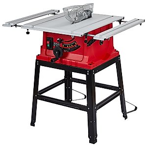 Table Saw, 10 Inch 15A Multifunctional Saw with Stand & Push Stick, 90° Cross Cut & 0-45° Bevel Cut, 5000RPM, Adjustable Blade Height for Woodworking