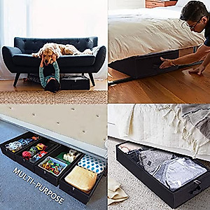 QINSAWAKA Underbed Storage Containers Under Bed Storage Drawer Organizer With Sturdy Structure for Clothes, Blankets, Shoes, Three-side Open Chunky zippers Firm Sides & Bottom 2 Pack, Black