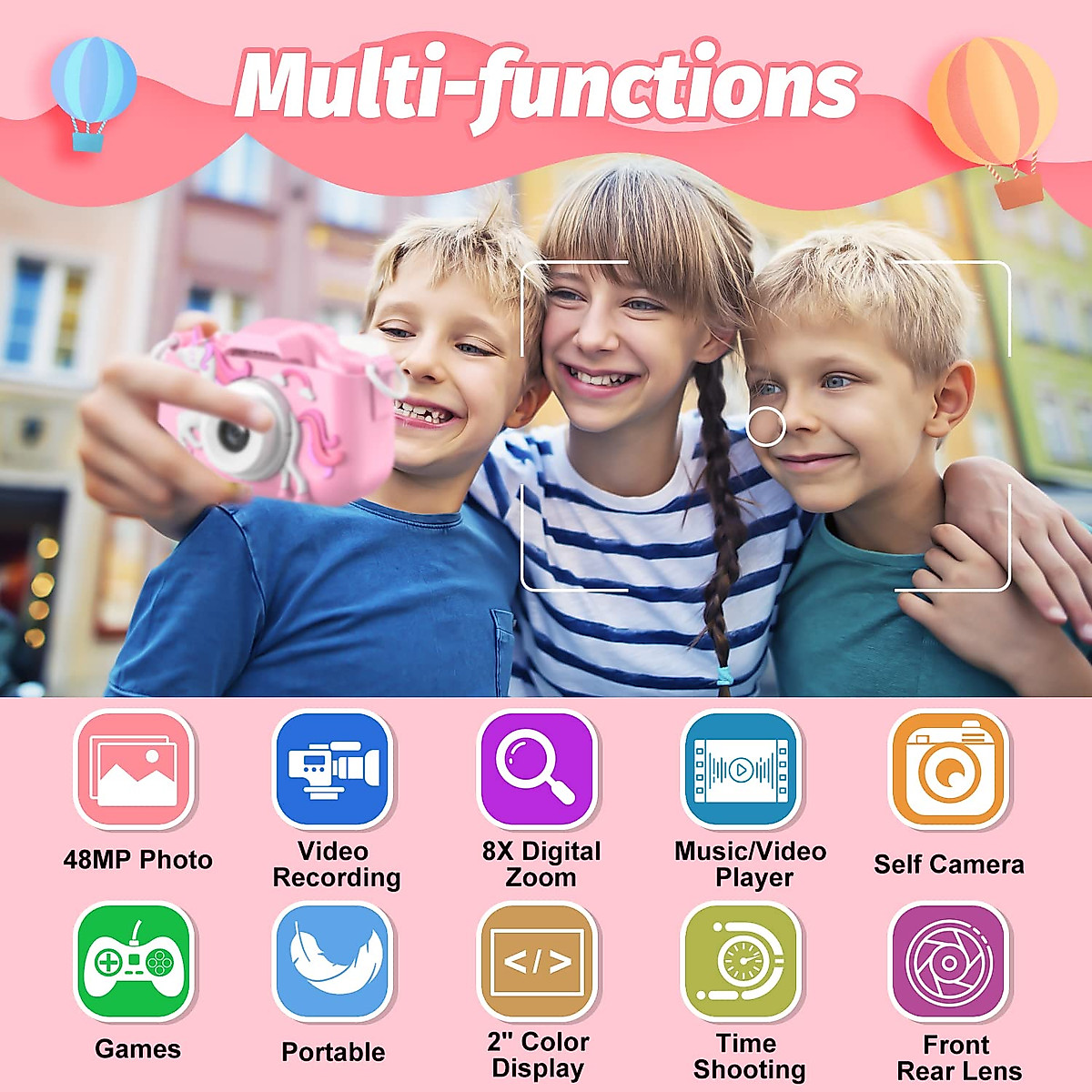 Mgaolo Kids Camera Toys for 3-12 Years Old Boys Girls Children,Portable Child Digital Video Camera with Silicone Cover, Christmas Birthday Gifts for Toddler Age 3 4 5 6 7 8 9 (Pink)