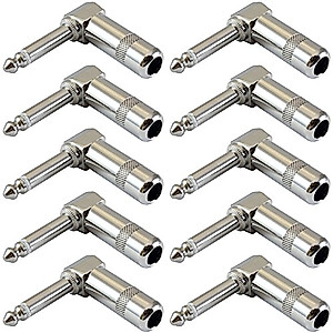 eoocvt 10pcs Audio 1/4" 90 Degree Right Angle Heavy Duty Plugs for Speaker Cables, Patch Cables, Snakes - TS Mono Male 1/4 Inch Phono 6.35mm Phone Plug