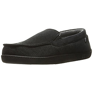 Isotoner Mens Diamond Corduroy Indoor/Outdoor Slipper With Memory Foam Moccasin, Black, 13-14 US