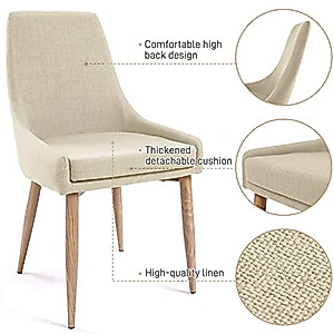E&D FURNITURE Dining Chairs, Upholstered Metal Leg Living Room Chair Set of 4 Accent Beige Fabric Dining Comfy Chair for Kitchen and Dining Room