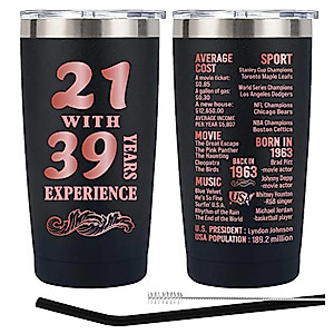 Henghere 60th Birthday Gifts for Women, 60th Birthday Gift for Friend, Mom, Grandma，Sister, Wife, Aunt, Coworker, Happy 60 Year Old Birthday Decorations Women | Thermos Cup - Black