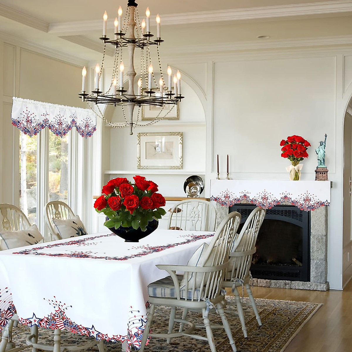 Simhomsen Embroidered Patriotic Mantel Shelf Top Scarf Runner for July 4th, American Independence Day and Memorial Day (70 × 17 inches)