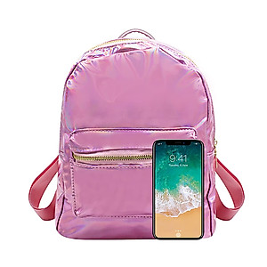 MOSSTYUS Small Holographic Rainbow Shoulder Bag Metallic Satchel Shiny Travel Daypack for Women Lady