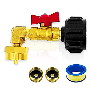 KERUKEXI Propane Refill Elbow Adapter with On/Off Control Valve 90 Degrees Fitting Adapter Coupler From QCC1 Type1 Connection to 1 LB Tank Cylinder for RV Camper BBQ Gas Grill
