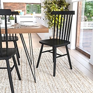 Flash Furniture Ingrid Commercial Grade Windsor Dining Chairs - Black Solid Wood Spindle Back Chairs - Armless Kitchen or Dining Room Chairs - No Assembly Required