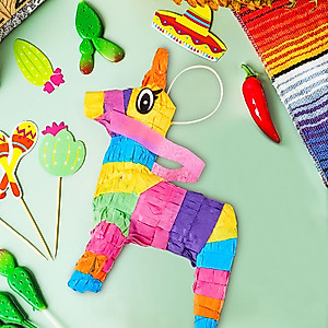 15 Pcs Fiesta Cupcake Topper Mexican Theme Cake Decoration Cactus Piñata Taco Party Decorations with Wooden Sand Hammer and Foam Chili Decorations for Mexican Fiesta Party Baby Shower(Cute Style)