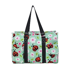 NGIL Utility Water Resistant Tote Bag, Top Zipper Closure, Perfect Gifts for Working Women, Nurses, Gym bag (Lady Bug-Black)