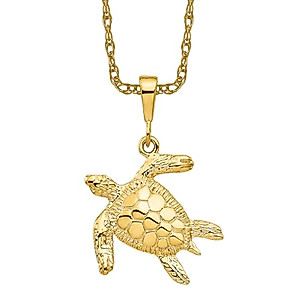 IceCarats 10K Yellow Gold Sea Turtle Necklace Charm Pendant 32mm x 21mm Only