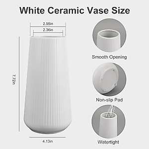 White Ceramic Vase, GUKJOB Flower Vase Ceramic Vase for Flowers, Decorative White Vase for Pampas Grass, Small Vase for Home Living Room Dining Table Farmhouse Office Decor (White)