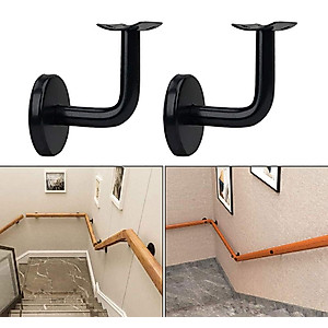 LOEQIAN 5 Pack Black Stainless Steel Handrail Bracket, Heavy Duty Staircase Handrail Brackets, Stair Railing Brackets for Handrail, Hand Rail Mounting Holders with Mounting Screws