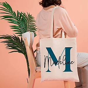 Easycosy Personalized Initial Tote Bag for Women Custom Canvas Bag Gift for Wedding Birthday Customized Shoulder Bag