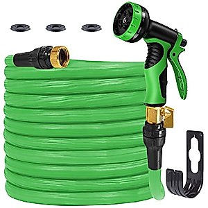 Expandable Garden Hose 100FT, All New Water Hose with 10 Function Sprayer Nozzle, 3/4" Solid Brass Connector, Outdoor Lightweight Flexible Hose for Garden watering, Car washing, Pet Cleaning, Green