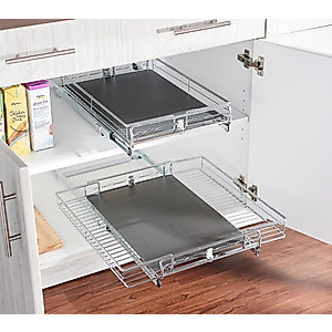 FILTREN Set of 2 Large Pull Out Organizer, Expanding Sliding Cabinet Drawer with Black Liners 30x20x4 in.