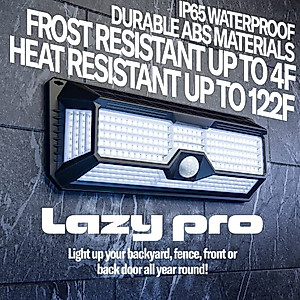 LazyPro Solar Lights Outdoor Super-Bright 298 LEDs 2500lm - LED Solar Motion Sensor Lights Outdoor - for Wall, Post, Pathway Garden up to 1600 sq ft - Solar Battery Powered 4400 mAh